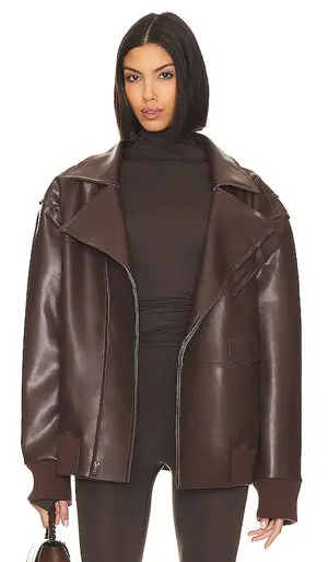 Norma Kamali Oversized Moto Jacket - Chocolate
