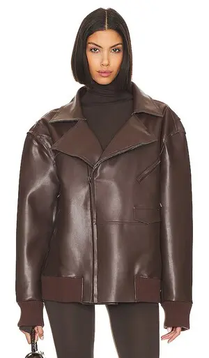 Norma Kamali Oversized Moto Jacket - Chocolate