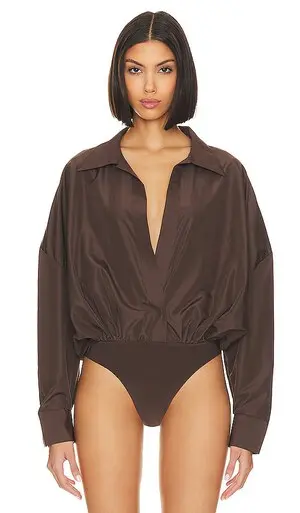 Norma Kamali Oversized Boyfriend Shirt Bodysuit