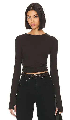 Enza Costa Cashmere Easy Cuffed Crew - Dark Brown