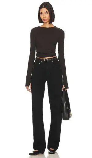Enza Costa Cashmere Easy Cuffed Crew - Dark Brown