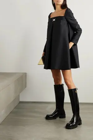 Versace Embellished Pleated Wool And Silk-blend Faille Mini Dress