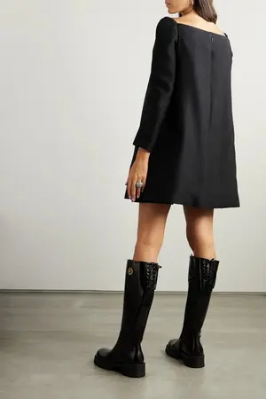 Versace Embellished Pleated Wool And Silk-blend Faille Mini Dress