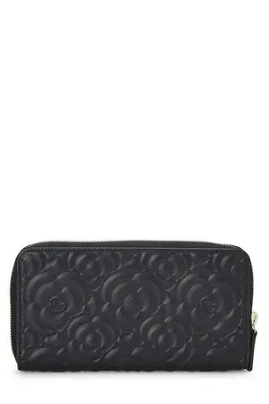Chanel Embossed Camellia Leather Zip Around Wallet