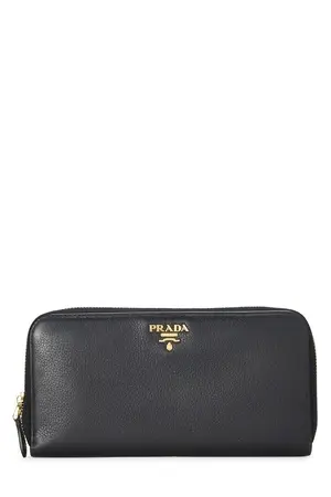 Prada Calfskin Zip Around Wallet - Black