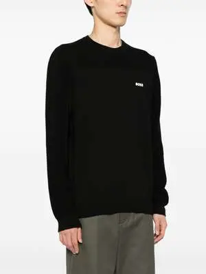 BOSS Logo-print Ribbed Jumper - Black