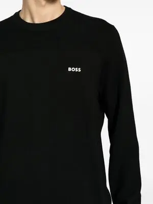 BOSS Logo-print Ribbed Jumper - Black