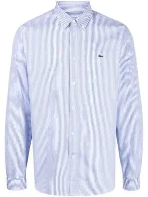 Lacoste Logo-patch Striped Cotton Shirt - Blue