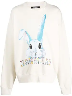NAHMIAS Rhinestone-embellished Logo-print Cotton Sweatshirt - Neutrals