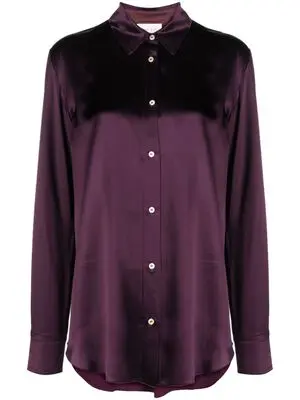 FORTE_FORTE Satin-finish Long-sleeve Shirt - Purple