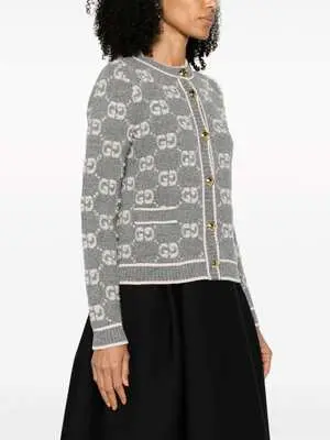 Gucci Gg Jacquard Wool Bouclé Cardigan - Grey