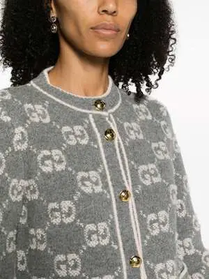 Gucci Gg Jacquard Wool Bouclé Cardigan - Grey