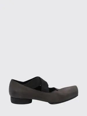UMA WANG Square Toe Leather Mary Jane Flats With Elasticized Laces - Brown