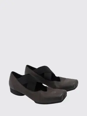 UMA WANG Square Toe Leather Mary Jane Flats With Elasticized Laces - Brown