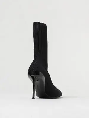 Alexander McQueen Ribbed Knit Ankle Boots With Red Heel