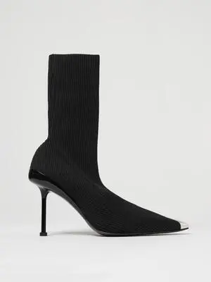 Alexander McQueen Ribbed Knit Ankle Boots With Red Heel