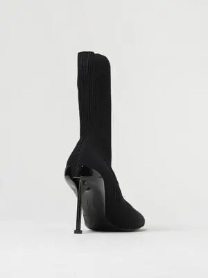 Alexander McQueen Ribbed Knit Ankle Boots With Red Heel
