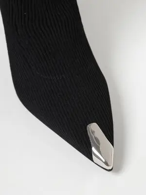 Alexander McQueen Ribbed Knit Ankle Boots With Red Heel