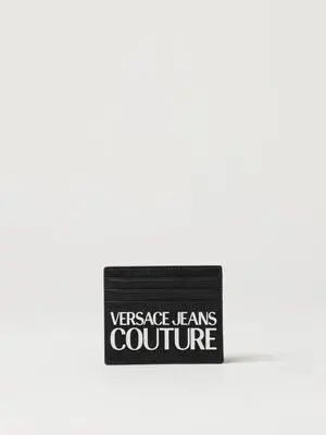 Versace Credit Card Holder In Saffiano Leather With Logo - Black