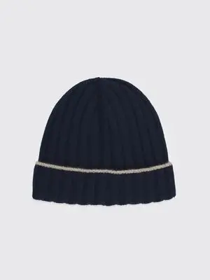 Brunello Cucinelli Ribbed Pure Cashmere Beanie Blue 1