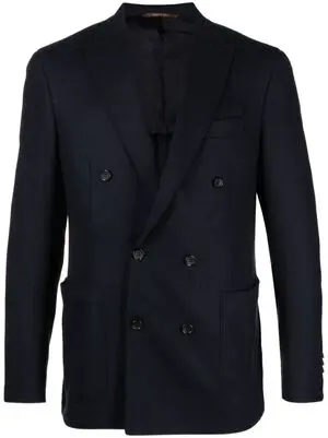 Canali Peak-lapels Wool-blend Blazer - Blue
