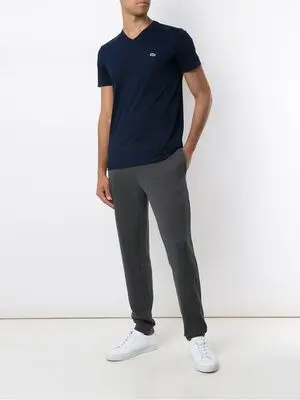 Lacoste Logo-appliqué V-neck Cotton T-shirt - Blue