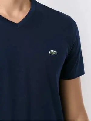 Lacoste Logo-appliqué V-neck Cotton T-shirt - Blue