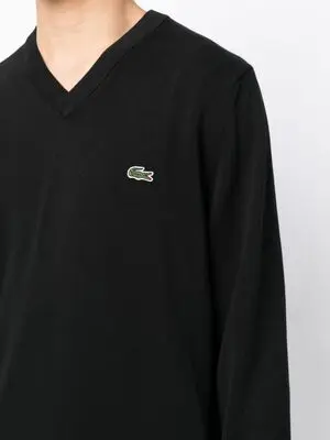 Lacoste Logo-embroidered Fine-ribbed Jumper - Black