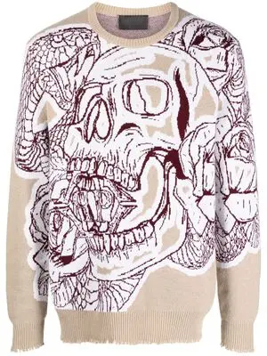Philipp Plein Skull Patterned-intarsia Sweatshirt - Neutrals