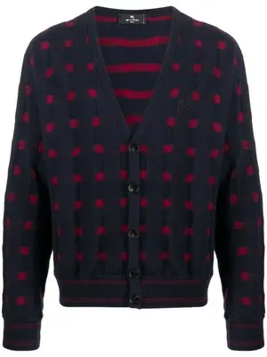 Etro Patterned-knit V-neck Cardigan - Blue