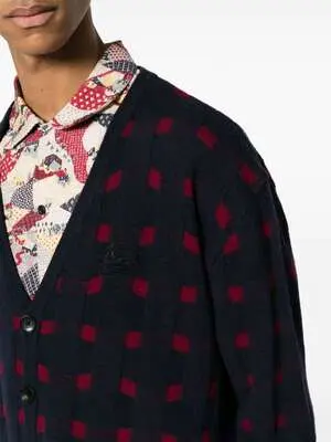 Etro Patterned-knit V-neck Cardigan - Blue