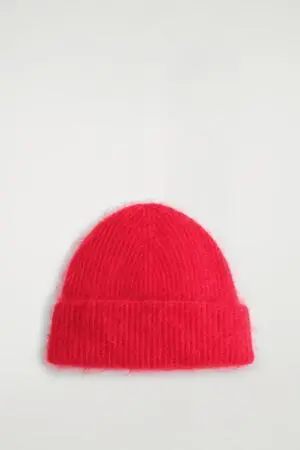 Cos Ribbed Mohair Beanie - Red