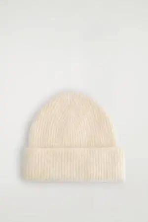 Cos Ribbed Mohair Beanie - White