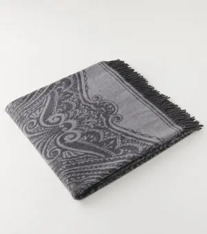 Etro Paisley Wool And Cashmere Blanket - Grey