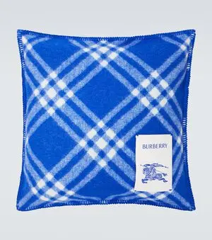 Burberry Checked Wool Cushion - Blue