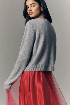 REFORMATION Cashmere Crew Neck Cardigan - Granite