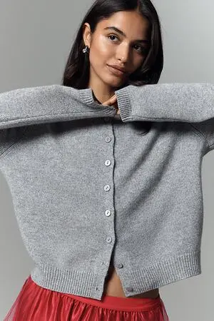 REFORMATION Cashmere Crew Neck Cardigan - Granite