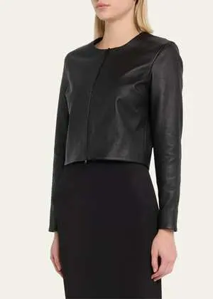 SUSAN BENDER Stretch Leather Cardigan Jacket
