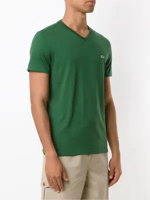 Lacoste Logo-embroidered Cotton V-neck T-shirt - Green