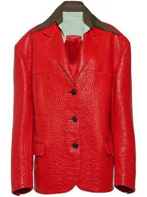 Prada Layered-collar Embossed Leather Blazer