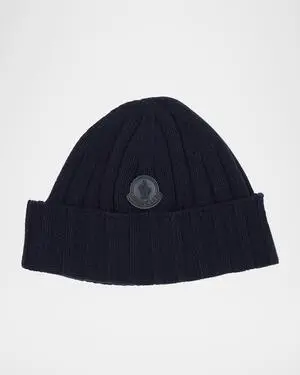 Moncler Ribbed Wool Beanie - Navy