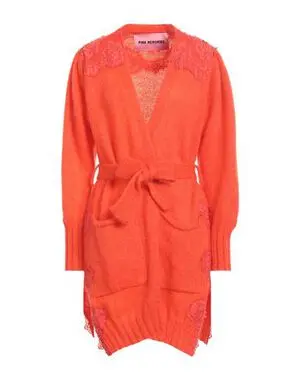PINK MEMORIES Belted Knit Cardigan With Lace Trims - Orange