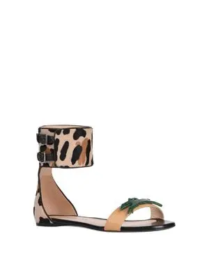 Longchamp Sandals In Leather With Leopard Print