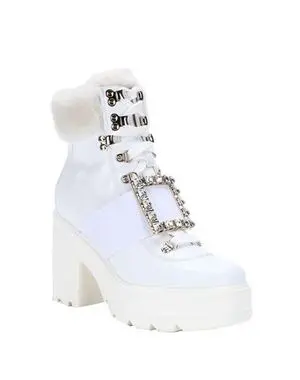 ROGER VIVIER Leather Ankle Boots With Shearling And Crystals - White