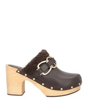 Maje Leather Clogs With Teddy Fleece Detail