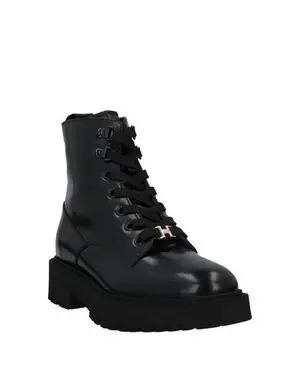 Hogan Leather Ankle Combat Boots - Black