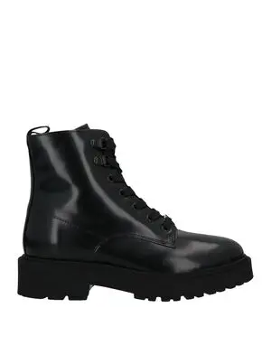 Hogan Leather Ankle Combat Boots - Black