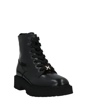 Hogan Leather Ankle Combat Boots - Black