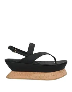 FERRAGAMO Leather Thong Wedge Sandals - Black