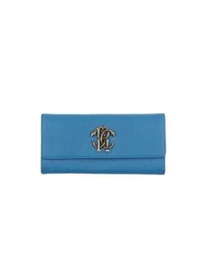 Roberto Cavalli Woman Wallet Black Size - Bovine Leather Bright Blue